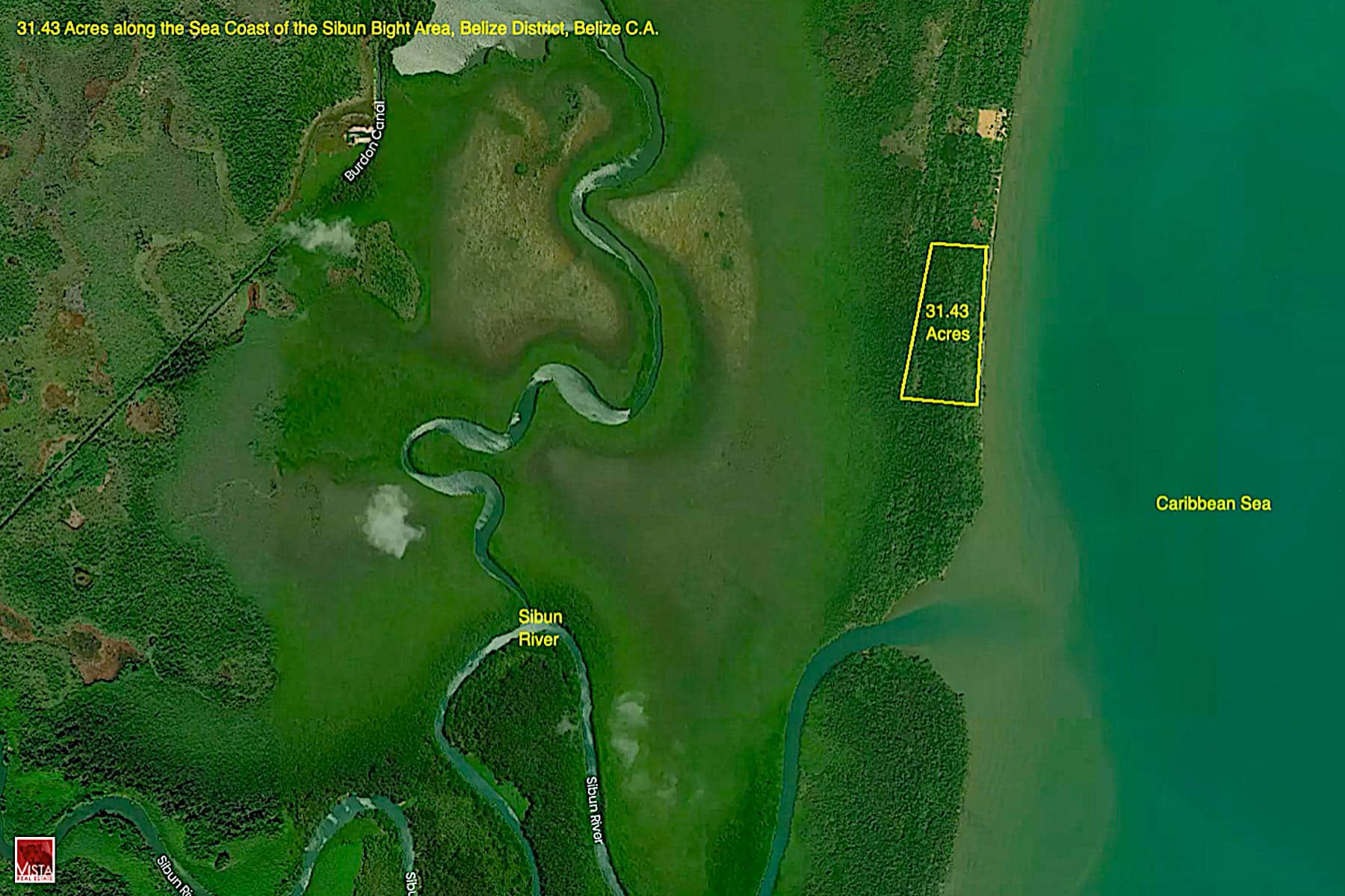 31.4 Acres and 1,500ft of Seafront where the Sibun River meets the ...